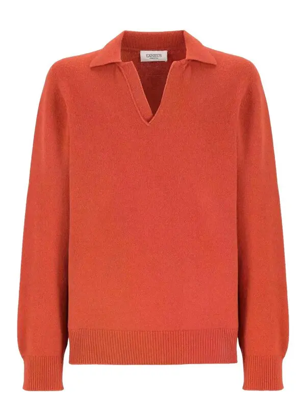 LANEUS Knitted V-neck Sweater - Orange