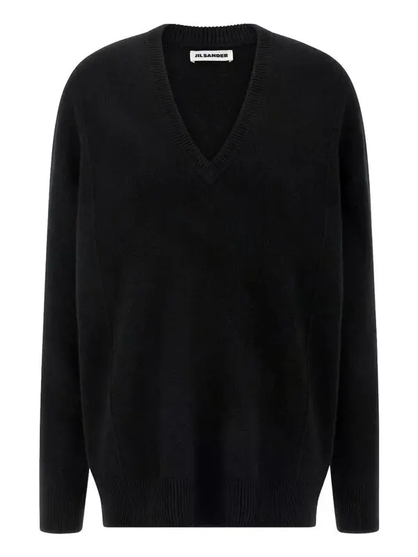 JIL SANDER V-neck Wool-cashmere Sweater - Black