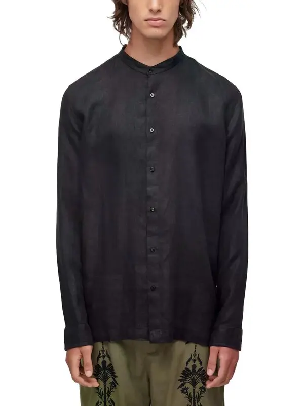 OSKLEN Leaf-embroidered Linen Shirt - Black
