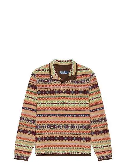 Polo Ralph Lauren Long Sleeve Printed Fleece Snap Mockneck Pullover - Camel