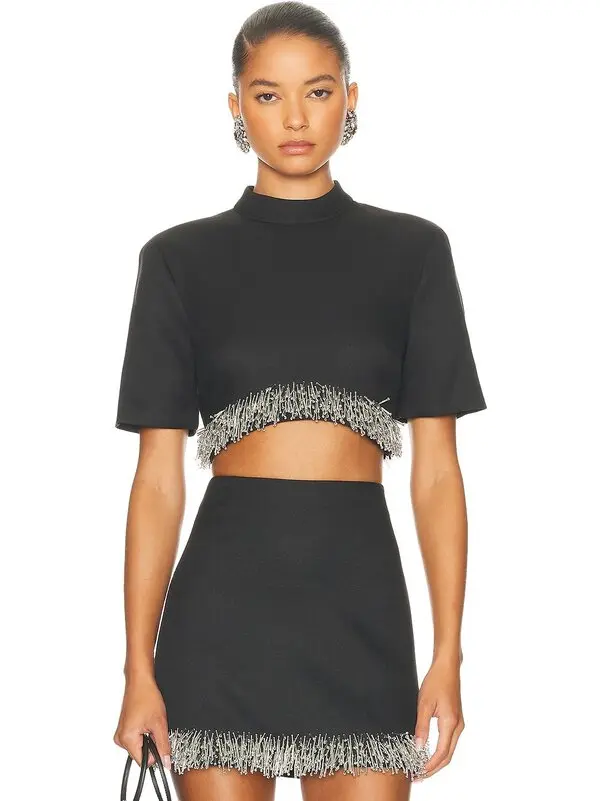 Simkhai Jalen Short Sleeve Cropped Top - Black