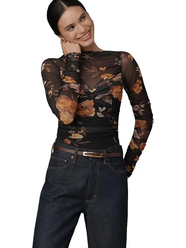 Bardot Althea Long-sleeve Mesh Bodysuit - Black Floral
