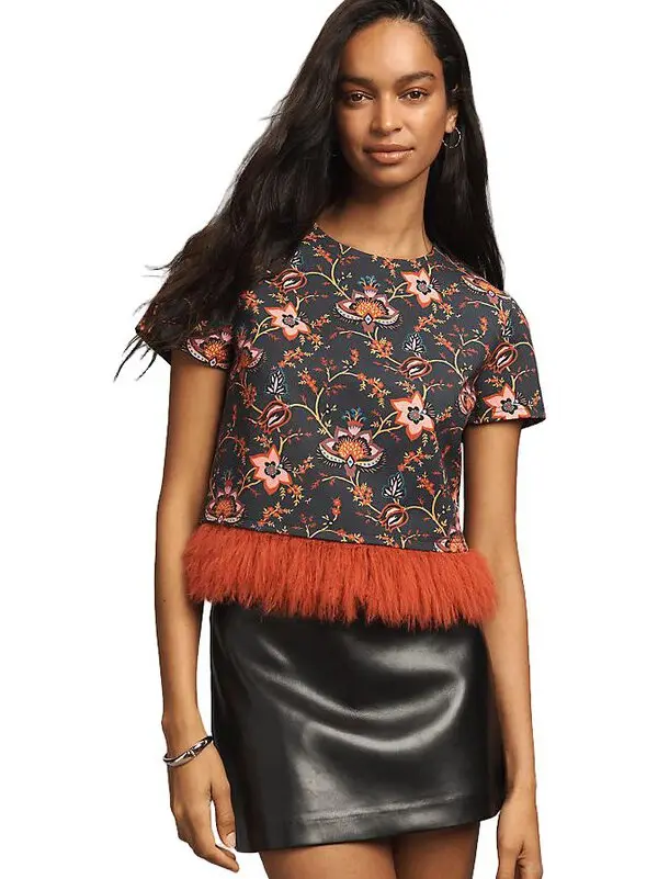DOLAN LEFT COAST Printed Faux Fur Top - Black Iris