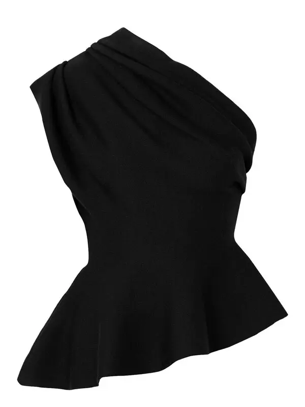Khaite Aimee Asymmetric One-shoulder Wool-blend Peplum Top - Black