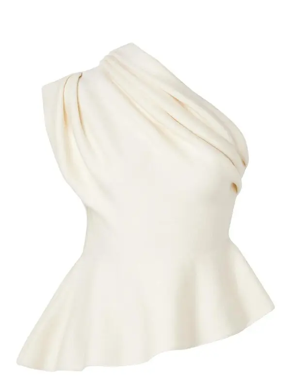 Khaite Aimee Asymmetric One-shoulder Wool-blend Peplum Top - Cream