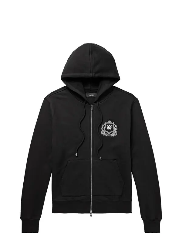 Amiri Logo-embroidered Zip-up Hoodie - Black