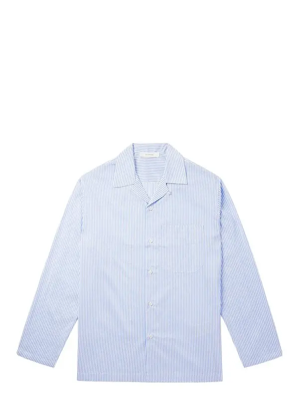 UMIT BENAN Havana Convertible-collar Striped Cotton And Silk-blend Shirt - Blue