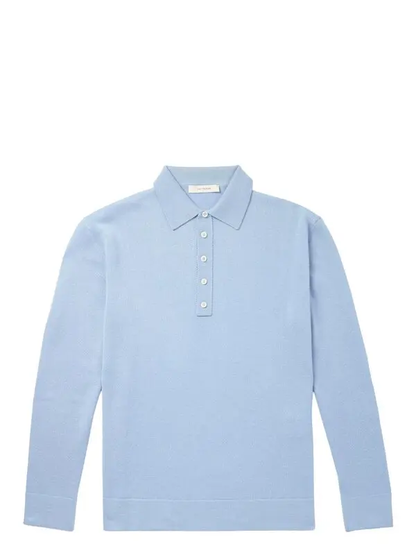 UMIT BENAN Sunset Slim-fit Cashmere And Silk-blend Polo Shirt - Blue