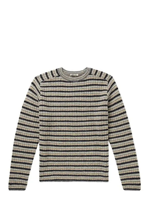 Auralee Striped Shetland Wool And Cashmere-blend Sweater - Gray