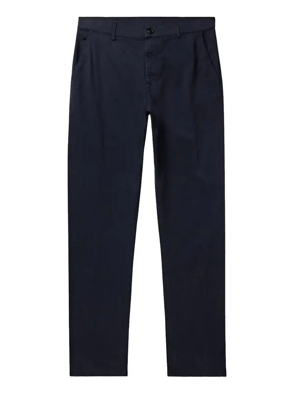Canali Slim-fit Garment-dyed Cotton-blend Twill Trousers - Blue
