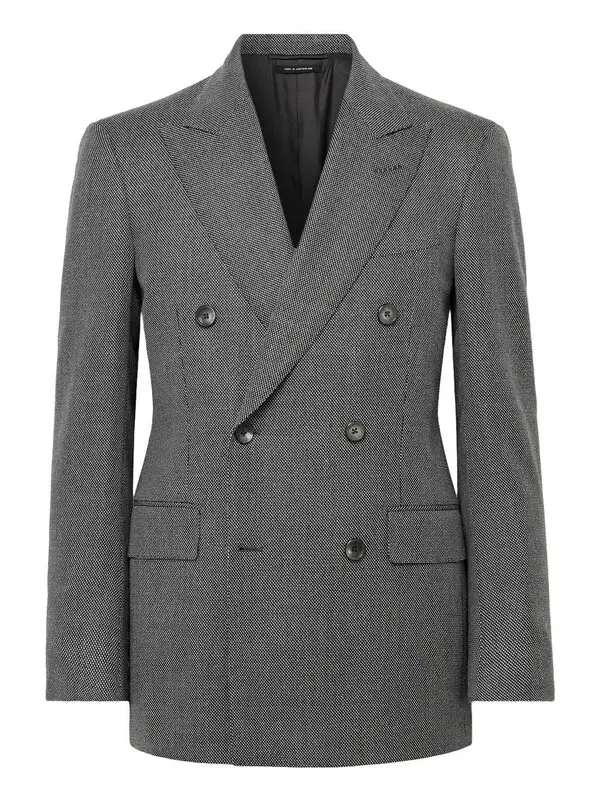 TOM FORD Double-breasted Birdseye Wool Suit Jacket - Gray