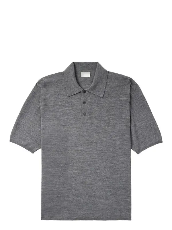 Saint Laurent Cassandre Logo-embroidered Wool Polo Shirt - Gray
