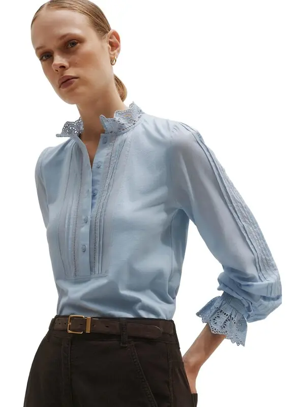ME+EM Cotton Voile Embroidered Top - Cloud Blue
