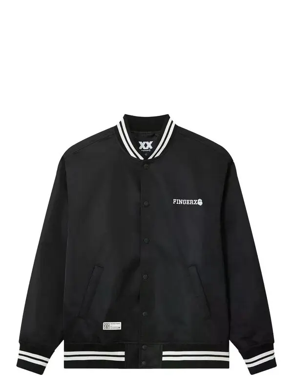 FINGERCROXX Embroidered Baseball Jacket - Black