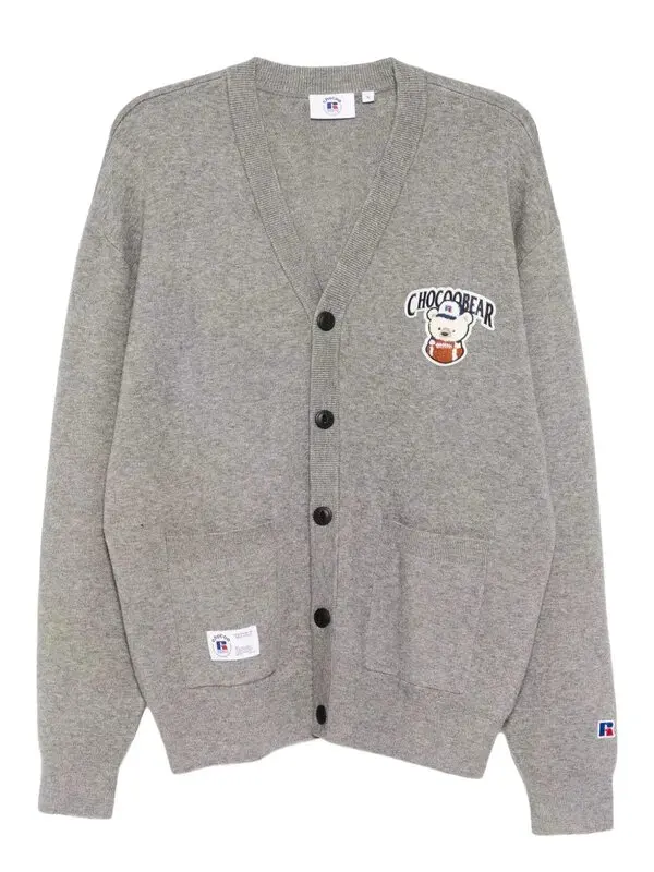 CHOCOOLATE X Russell Athletic Bear-embroidered Cardigan - Grey