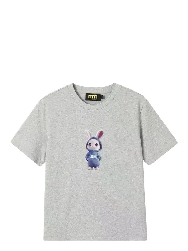 MINI CREAM Rabbit-print Cotton Top - Grey