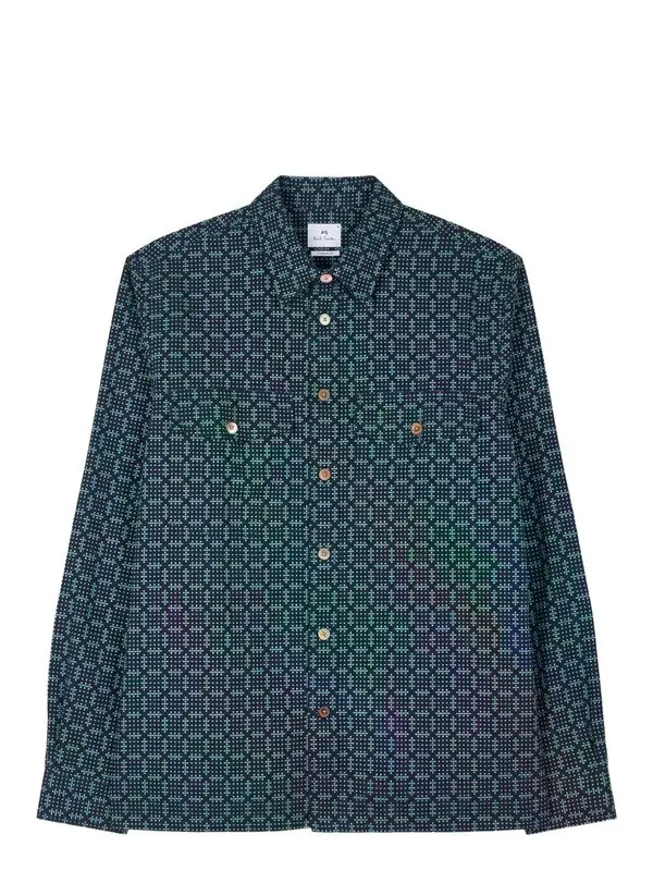 Paul Smith Geometric-print Pocket Shirt - Blue