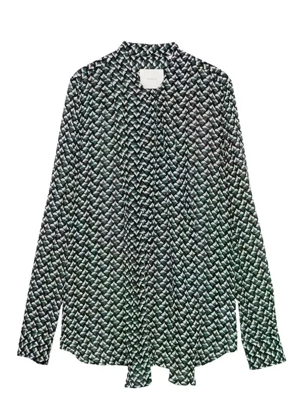 XACUS Geometric-print Tie-neck Blouse - Green