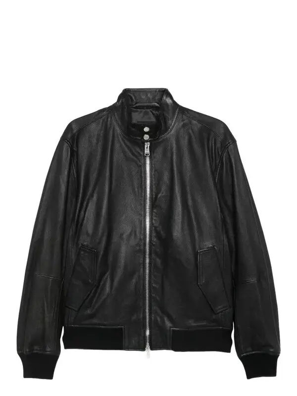BOSS Leather Bomber Jacket - Black