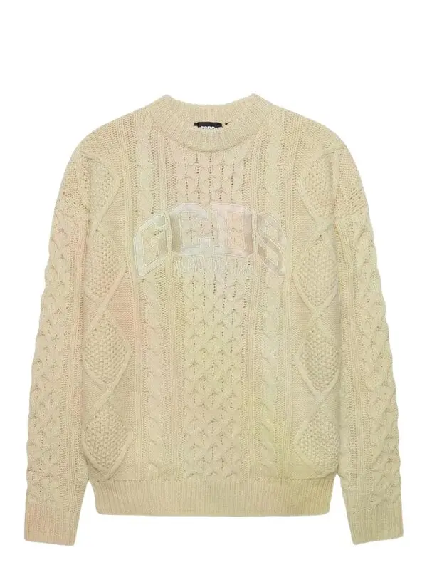 Gcds Logo-embroidered Cable-knit Sweater - Neutrals