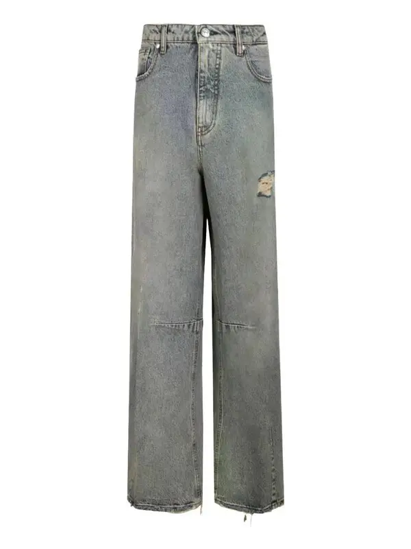 NINE:INTHE:MORNING Distressed Frayed-hem Trousers - Grey