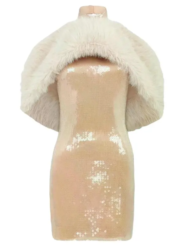 David Koma Faux-fur Sequin Mini Dress - Neutrals