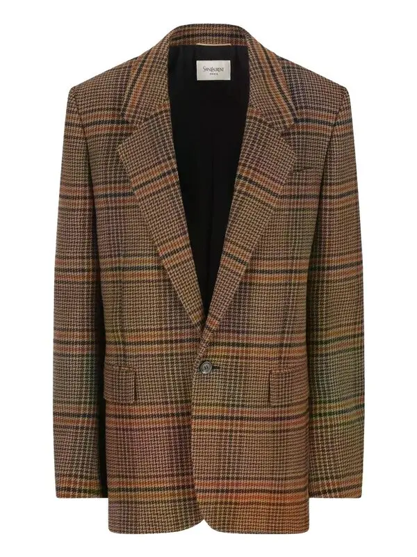 Saint Laurent Houndstooth Check Blazer - Brown