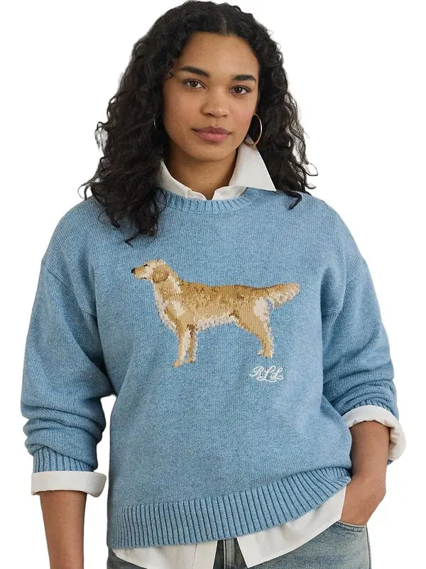 Ralph Lauren Intarsia-knit Golden Retriever Sweater - Blue Note Heather Multi