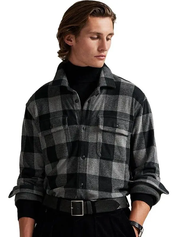 Ralph Lauren Plaid Knit Flannel Overshirt - Polo Black/grey