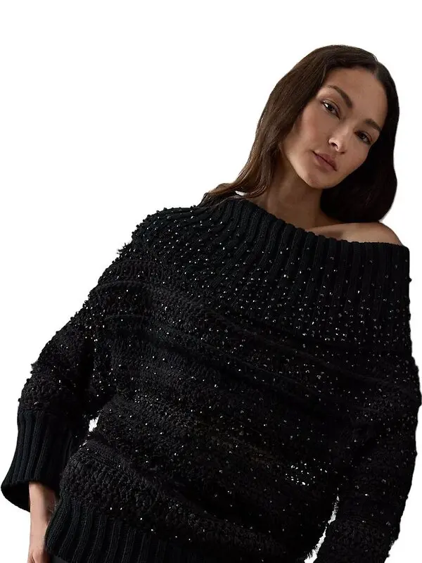 Ralph Lauren Embellished Off-the-shoulder Sweater - Black