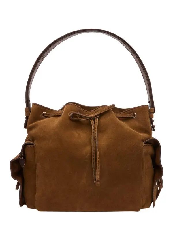 Acne Studios Multipocket Bucket Bag In Suede - Cognac Brown