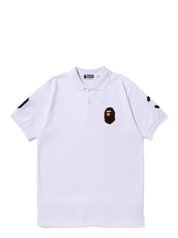 A BATHING APE Large Ape Head Polo Shirt - White Brown