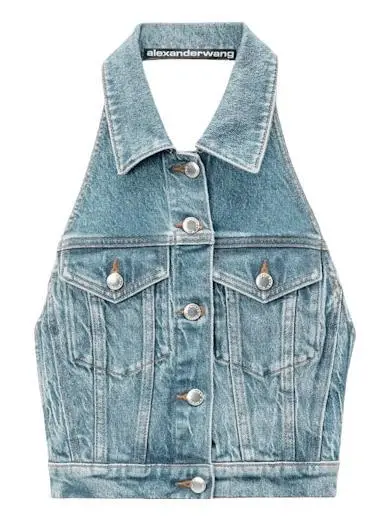 Alexander Wang Stretch Denim Halter Top - Vintage Bleach Blue