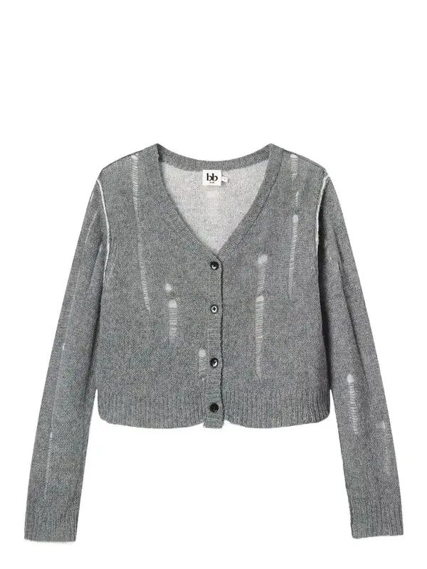 B+AB Distressed-details V-neck Cardigan - Grey