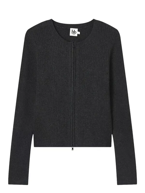 B+AB Ribbed Zip-front Cardigan - Grey