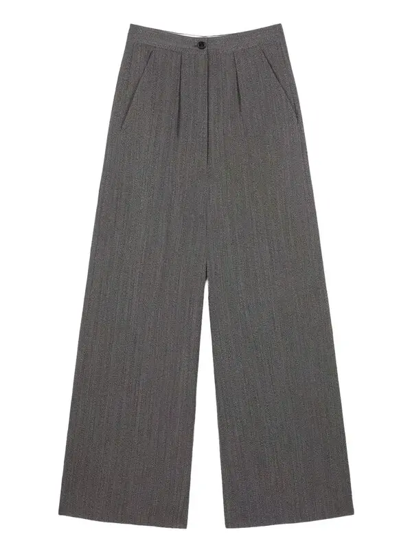 Ports 1961 Pleated Herringbone Trousers - Grey