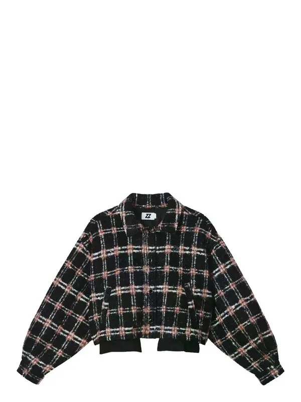 Izzue Checked Balloon-sleeve Jacket - Black