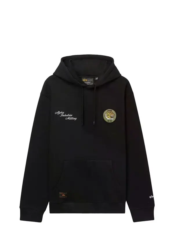Alpha Industries Tiger-patch Embroidered-logo Hoodie - Black