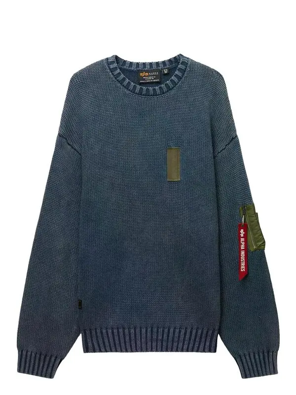 Alpha Industries Crew-neck Sweater With Patch Pockets - Blue