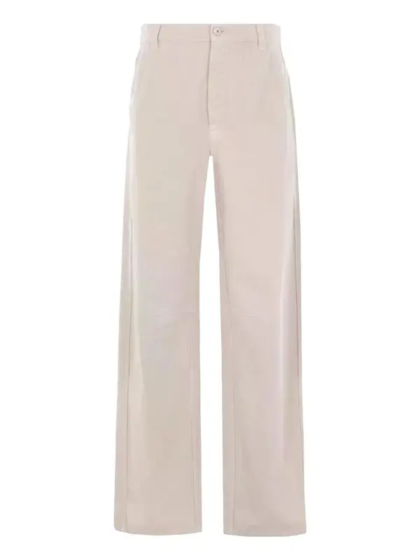 Brunello Cucinelli Button-zip Logo-patch Trousers - Neutrals