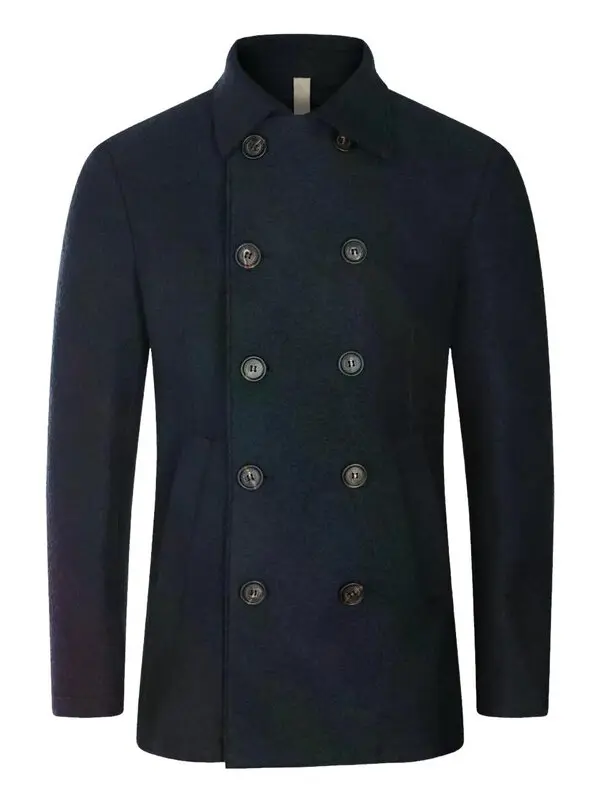 Eleventy Double-breasted Wool Coat - Blue