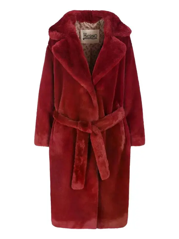Herno Belted Faux-fur Coat - Red