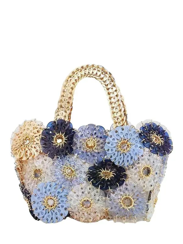 Rabanne Flower-embellished Tote Bag With Chain Strap - Blue