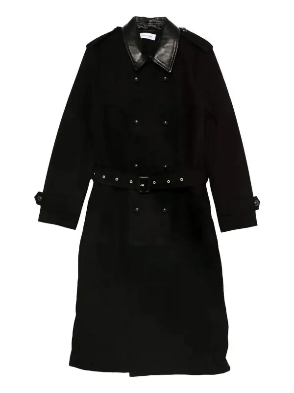 ERNEST W. BAKER Leather-collared Belted Coat - Black