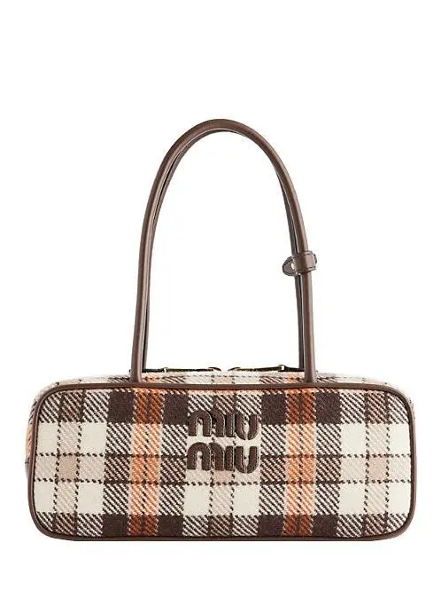Miu Miu Beau Tartan Small Wool-blend Top Handle Bag - Bruciato+papaya