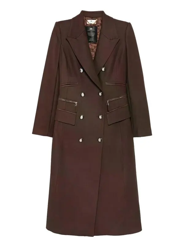 Elisabetta Franchi Leather-trimmed Double-breasted Coat - Brown