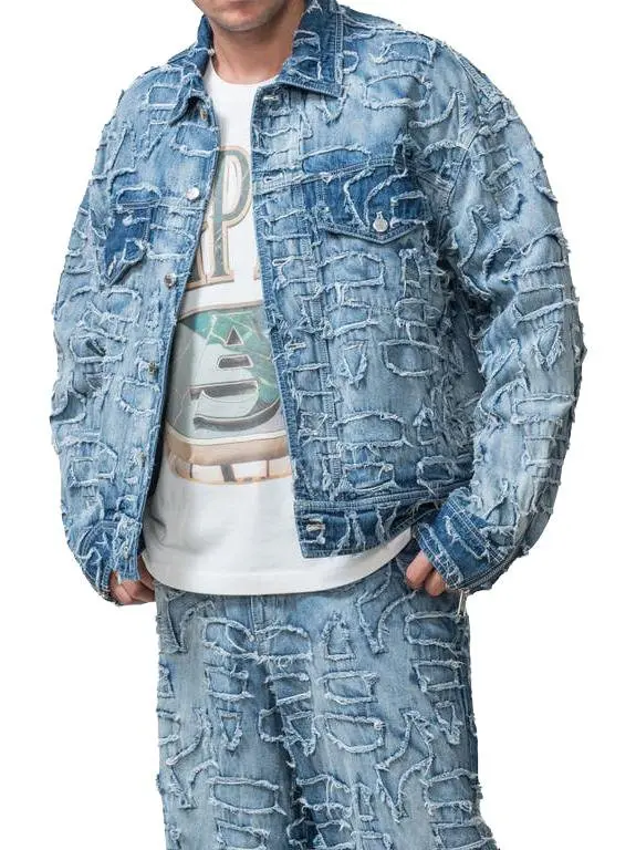 ALPHA STYLE Alida Burnout Denim Jacket - Blue
