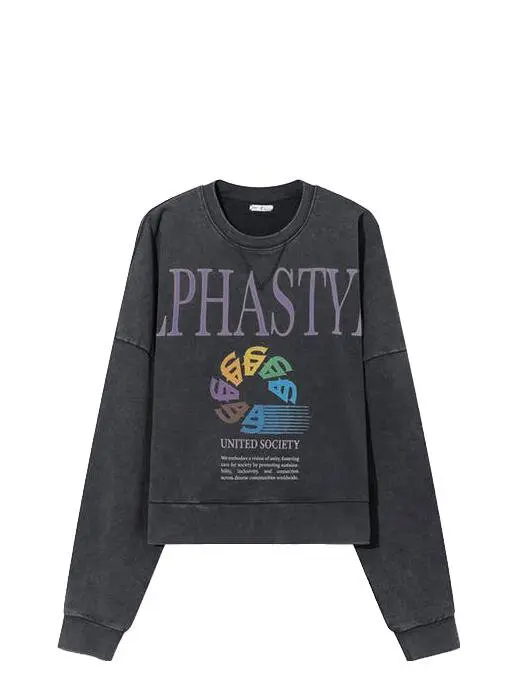 ALPHASTYLE Heavyweight French Terry Crewneck Sweatshirt - Black