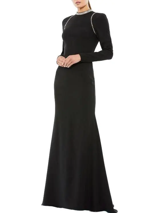 Mac Duggal Raglan Long Sleeve High Neck Gown - Black