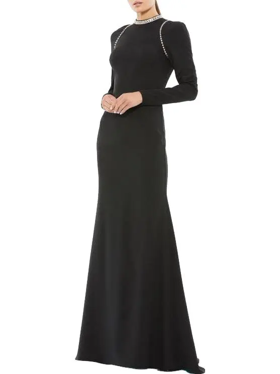 Mac Duggal Raglan Long Sleeve High Neck Gown - Black